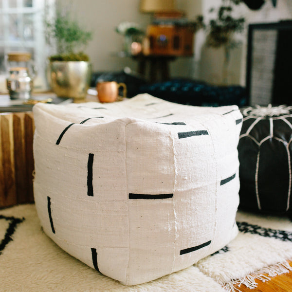 Black White Mudcloth Pouf Ottoman MackenzieBryant Co